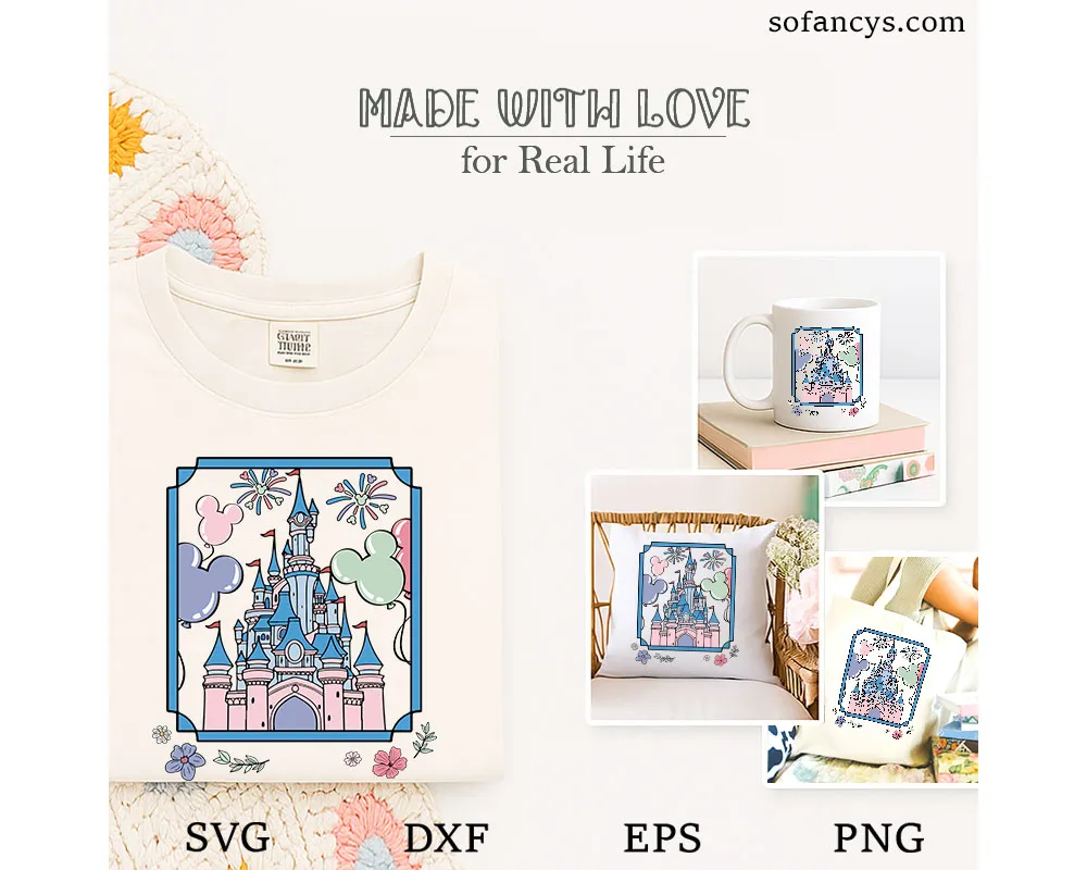 Magic Castle with Mouse Balloons SVG – Fairytale Theme Design