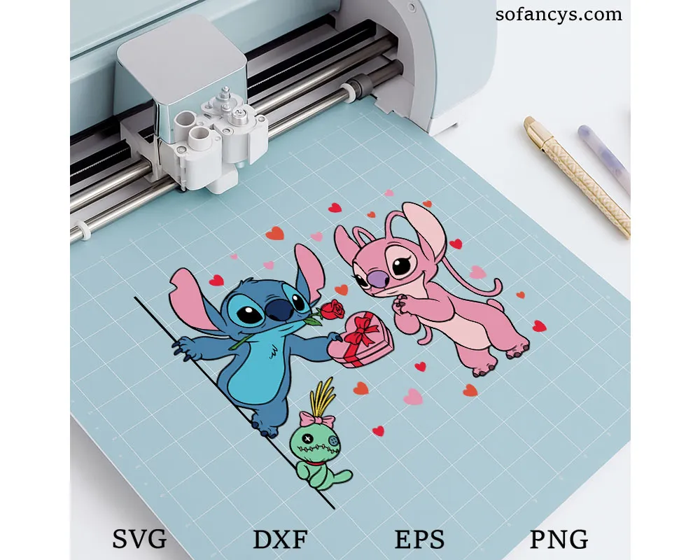Stitch And Angel Valentine SVG – Cartoon Couple Love Design