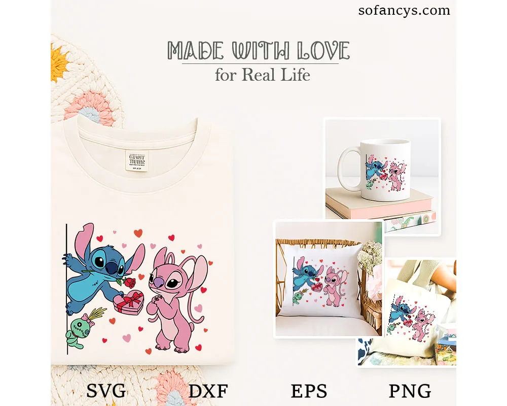 Stitch And Angel Valentine SVG – Cartoon Couple Love Design