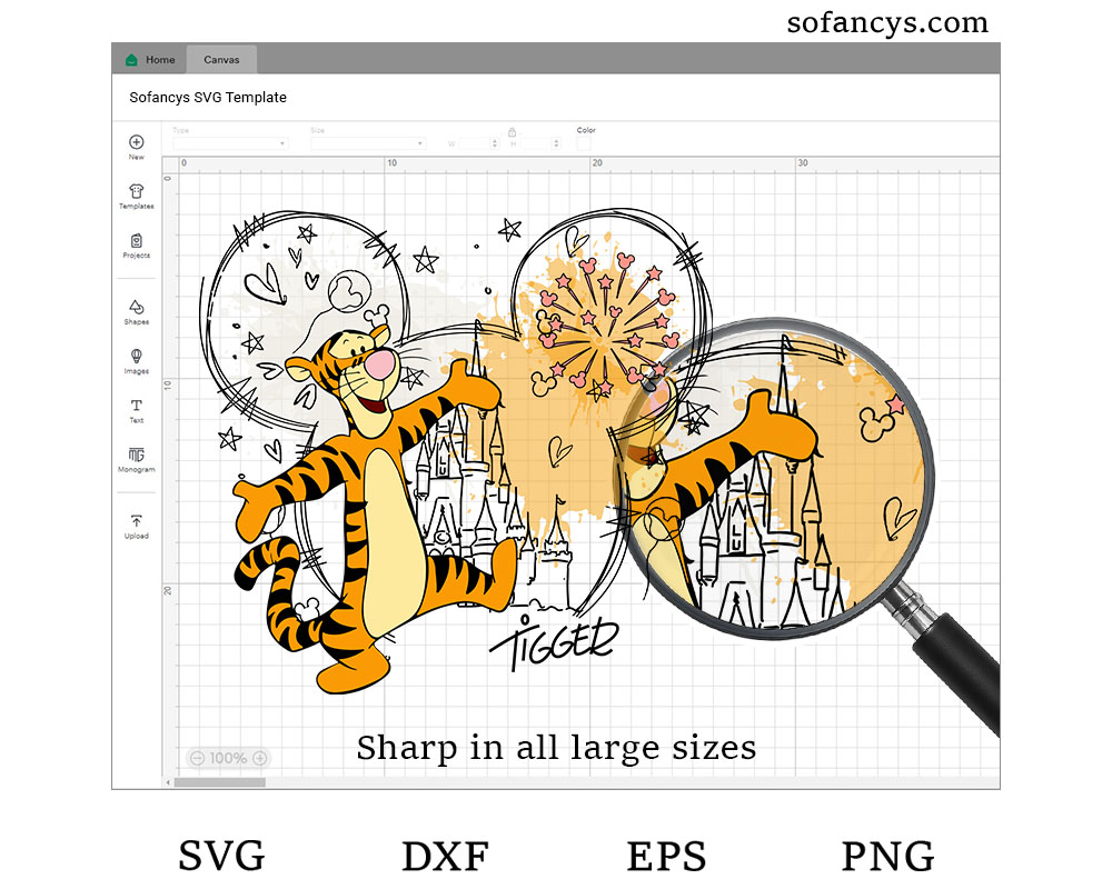 Tigger Disney Mickey Head SVG - Watercolor Castle Design