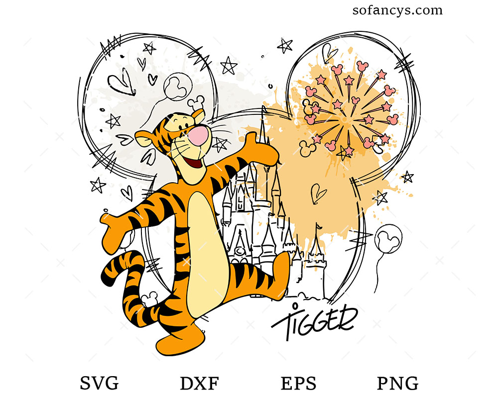 Tigger Disney Mickey Head SVG - Watercolor Castle Design