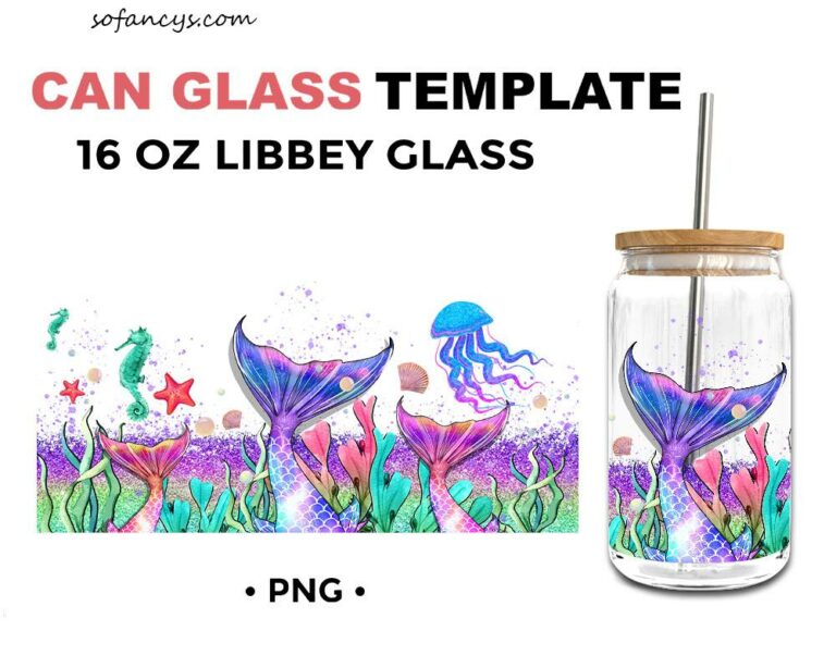 Mermaid With Ocean 16oz Libbey Glass Can Wrap