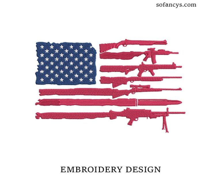 American Gun Flag Embroidery Design