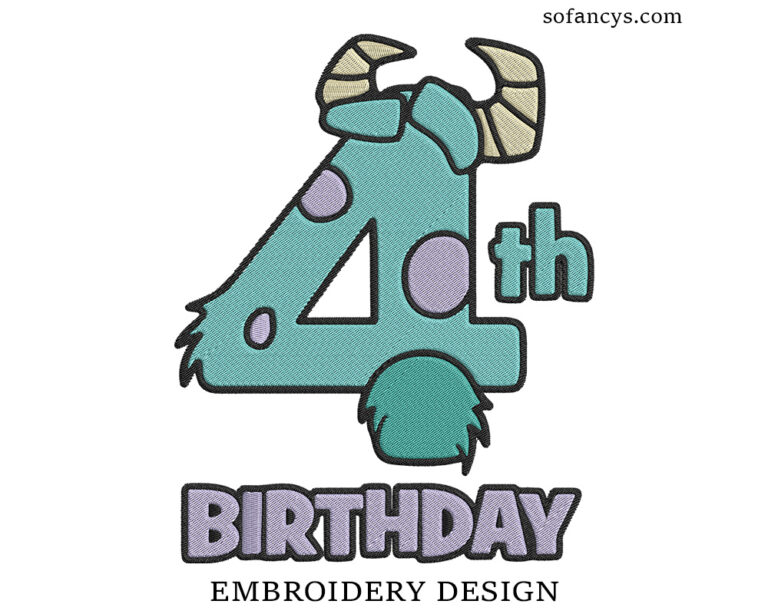 4th Birthday monster Blue Embroidery Designs