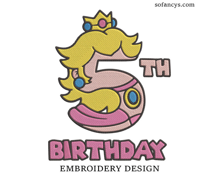 5th Birthday Peach Princess Embroidery Designs