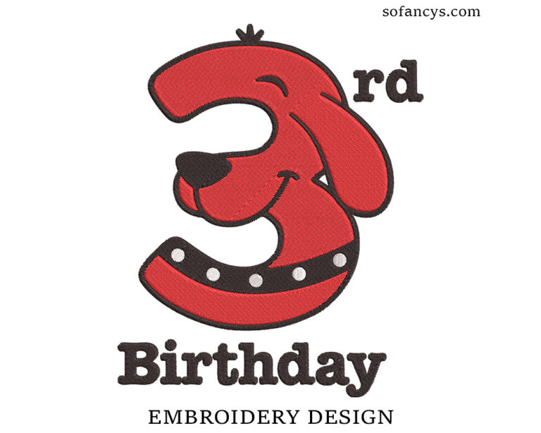 3rd Birthday Red Dog Embroidery Designs