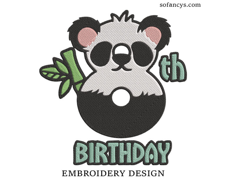 8th Birthday Panda Embroidery Designs