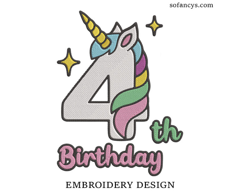 4th Birthday Unicorn Embroidery Designs