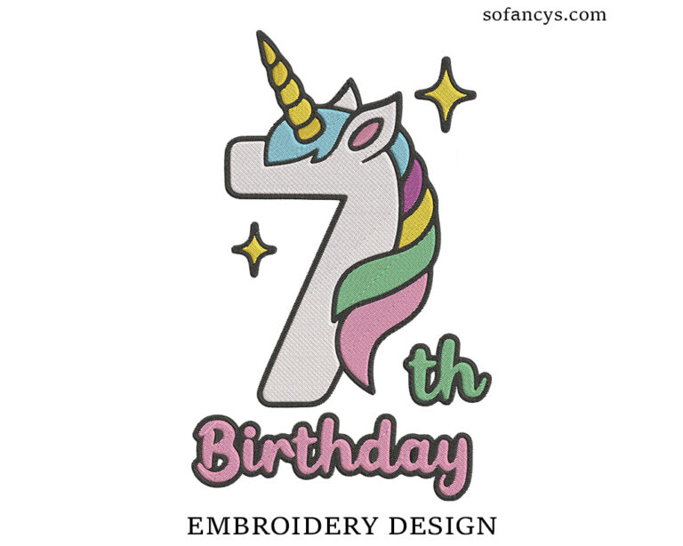 7th Birthday Unicorn Embroidery Designs