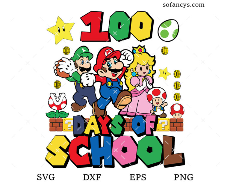 Super Mario 100 Days Of School Cartoon SVG