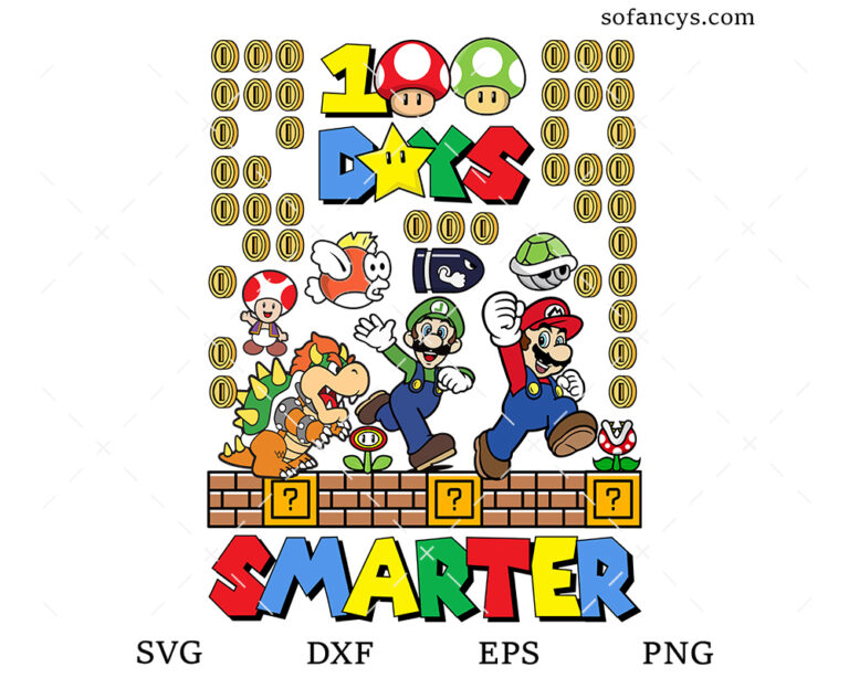 Super Mario 100 Days Smarter SVG DXF EPS PNG Cut Files