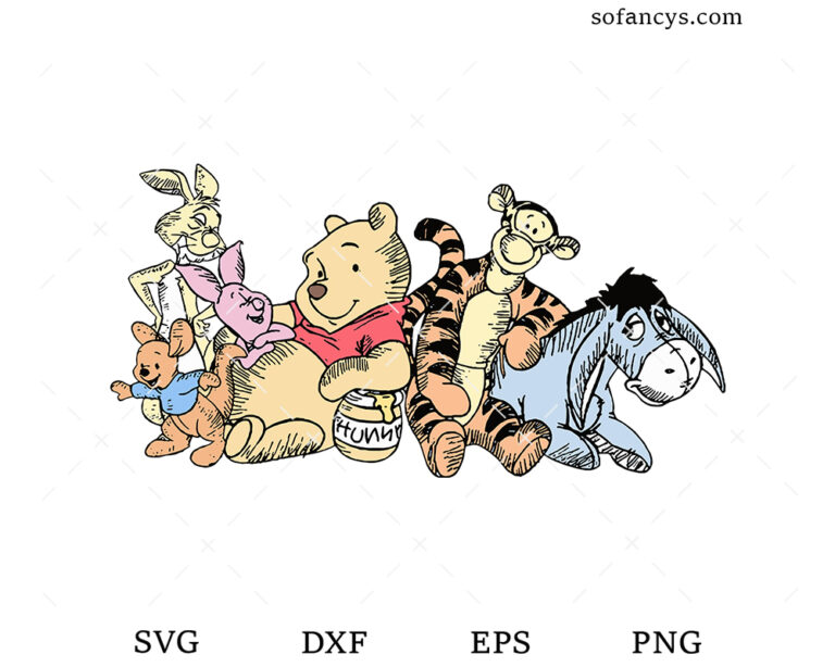 Retro Winnie The Pooh and Friends SVG DXF EPS PNG Cut Files