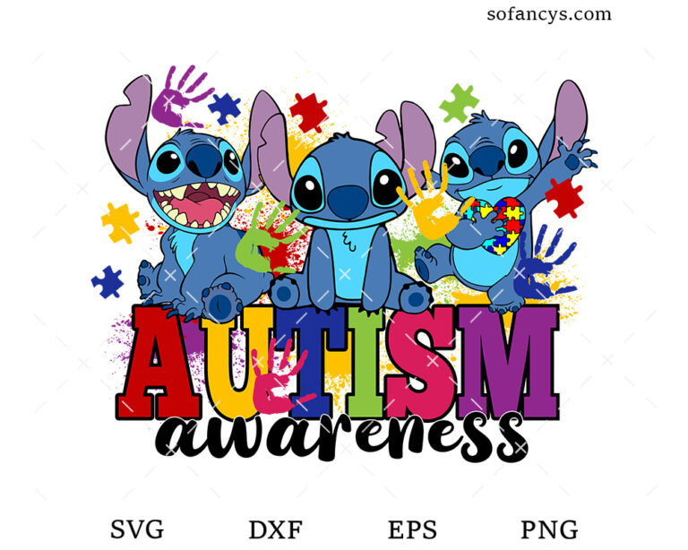 Stitch Autism Puzzle Pieces SVG DXF EPS PNG Cut Files
