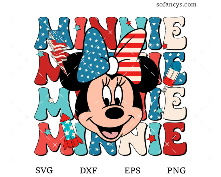 Retro Minnie Mouse 4th of July SVG DXF EPS PNG Cut Files
