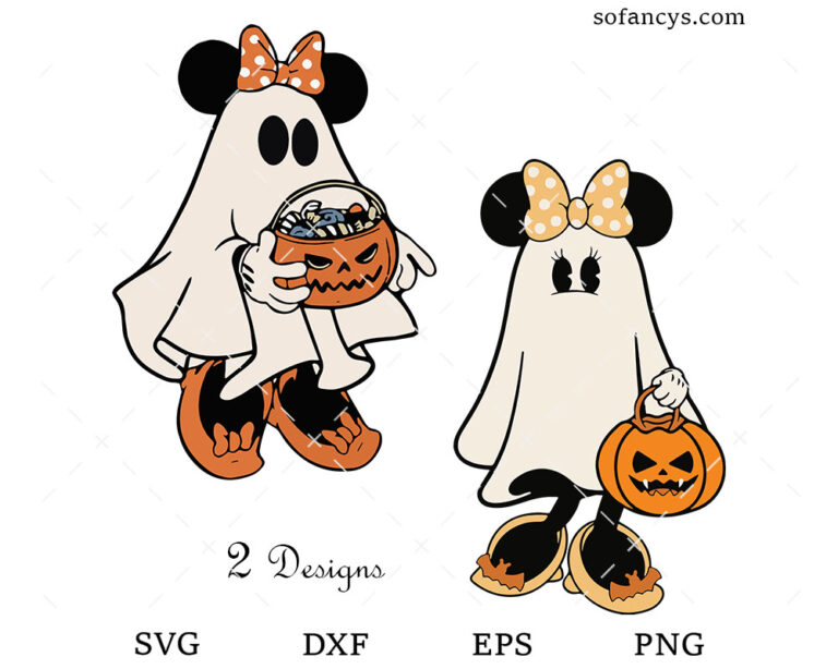 Minnie Ghost With Pumpkin SVG DXF EPS PNG Cut Files