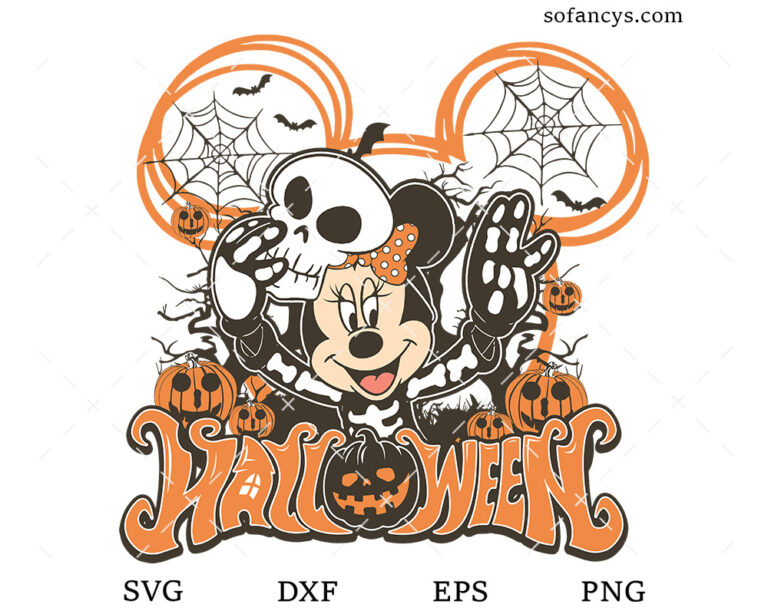 Halloween Minnie Mouse Skeleton SVG DXF EPS PNG Cut Files