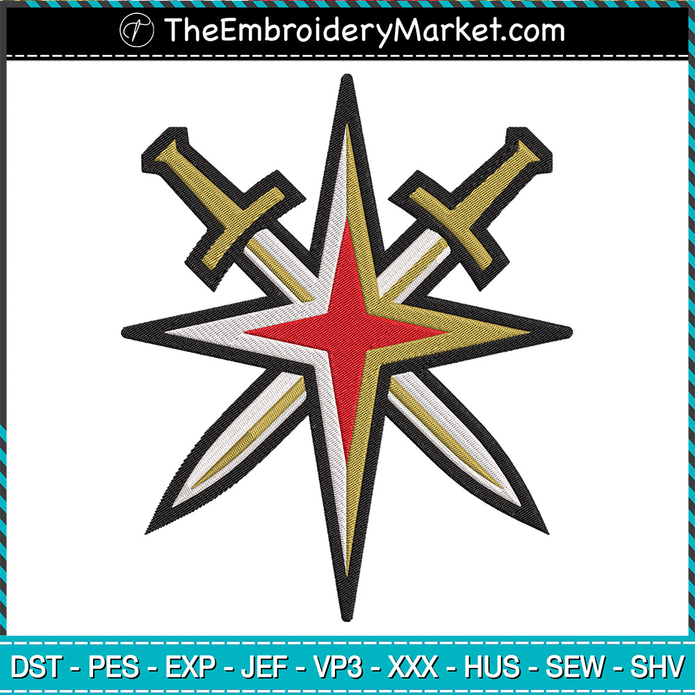 Sword and Flower Embroidery Designs File, Shield Vegas Golden Knights ...