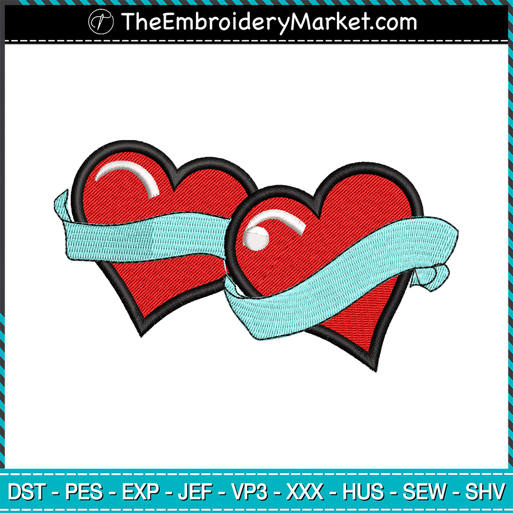 Heart with Bow Embroidery Designs File, Valentine Machine Embroidery ...