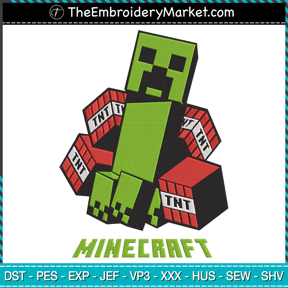 Creeper TNT Embroidery Designs File, Minecraft Machine Embroidery ...