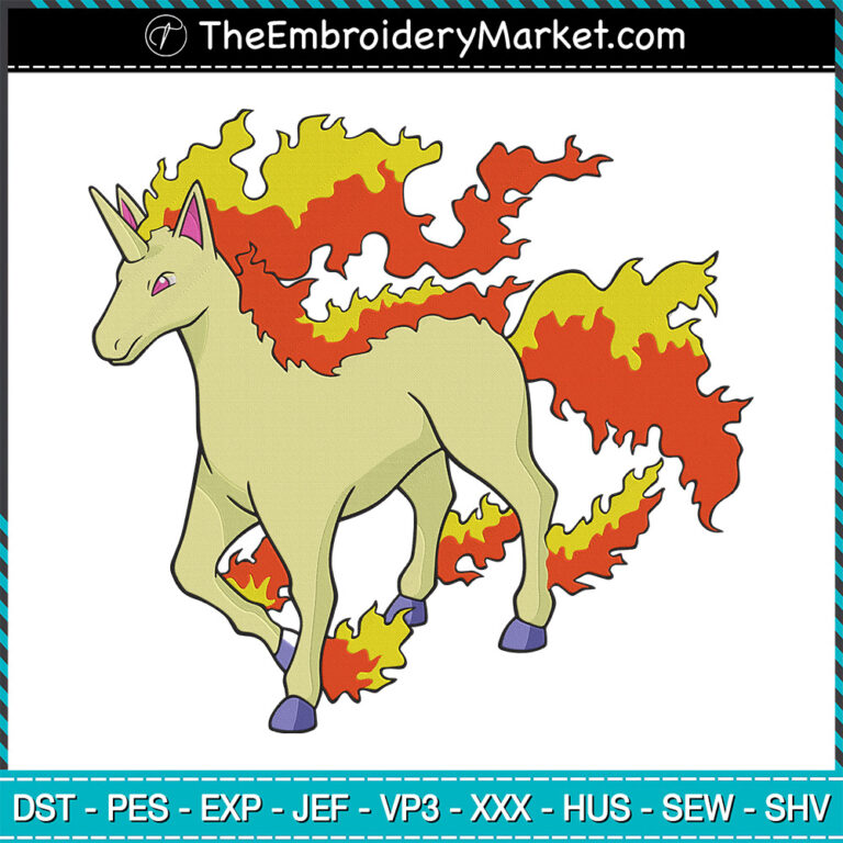 Rapidash Pokemon Embroidery Designs File, Pokemon Machine Embroidery ...