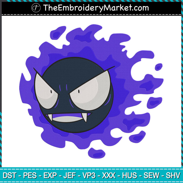 Gastly Pokemon Embroidery Designs File, Pokemon Machine Embroidery ...