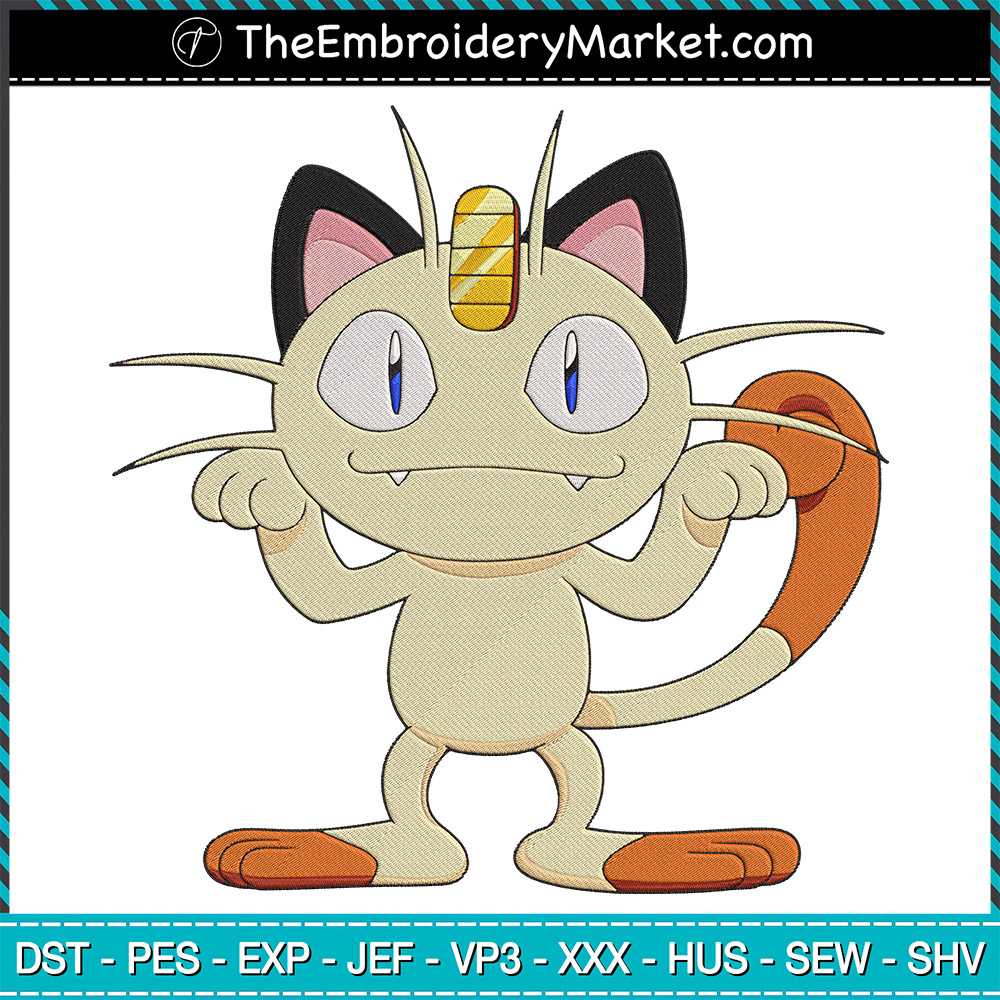 Meowth Pokemon Embroidery Designs File, Pokemon Machine Embroidery ...