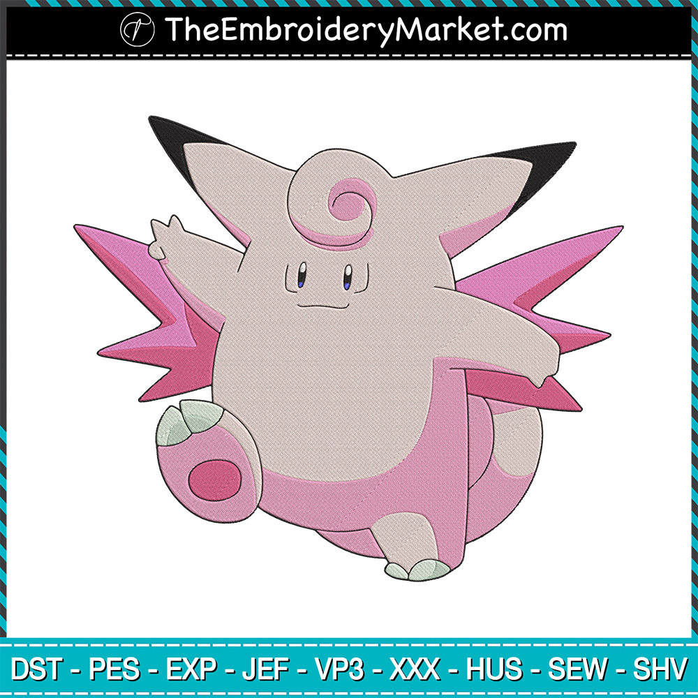 Clefable Pokemon Embroidery Designs File, Pokemon Machine Embroidery ...