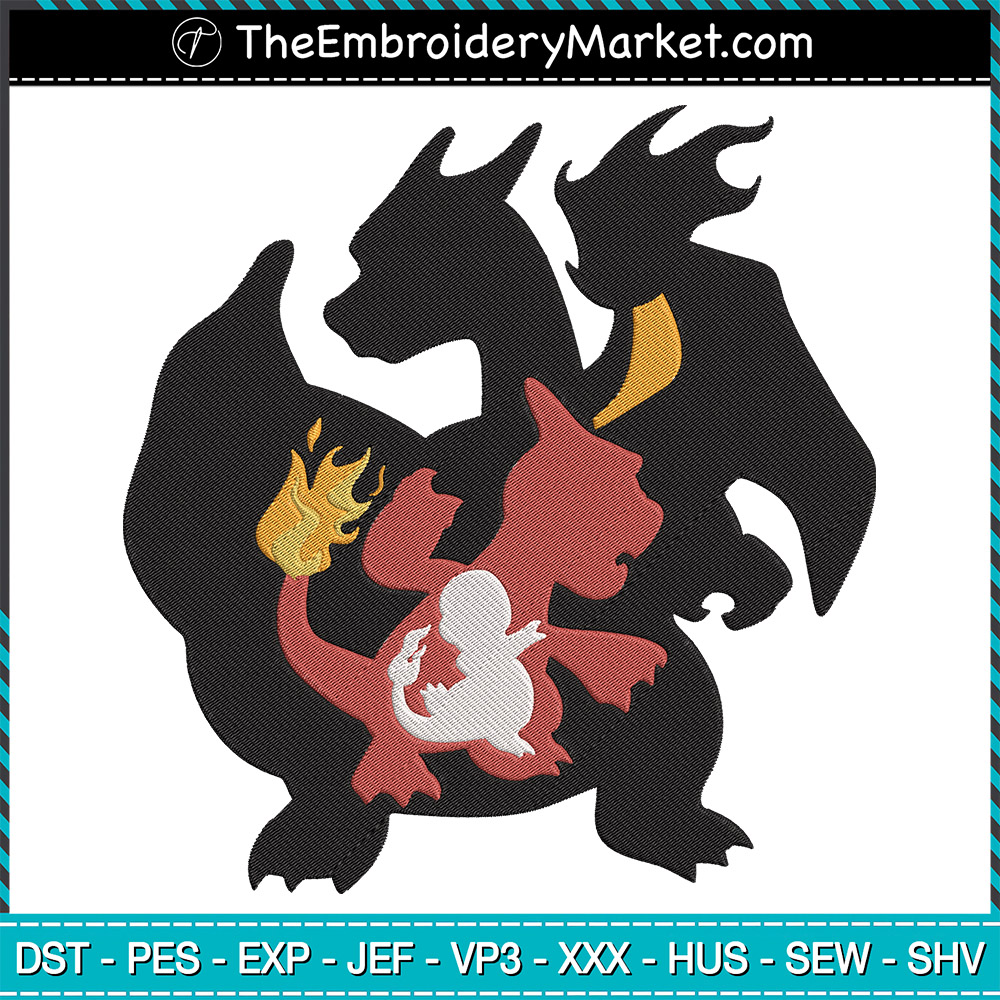 Charmander Evolution Embroidery Designs File, Pokemon Machine ...