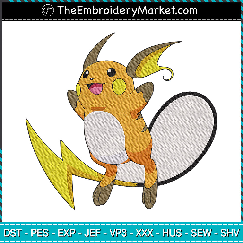 Raichu Pokemon Embroidery Designs File, Pokemon Machine Embroidery ...