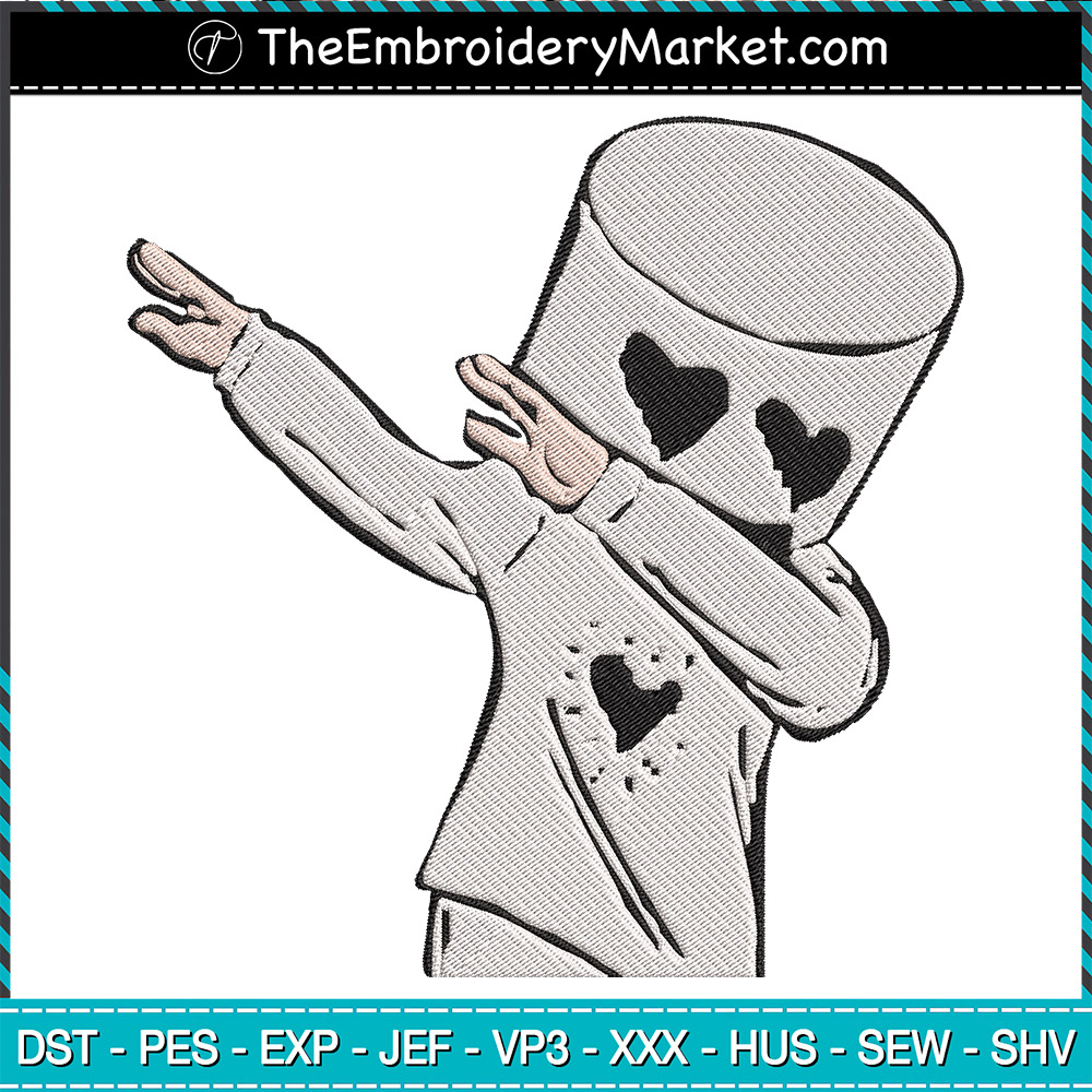 Marshmello DAB Embroidery Designs File, Marshmello Machine Embroidery ...