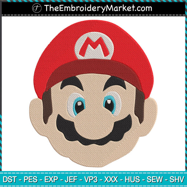 Super Mario Head Embroidery Designs File, Mario Machine Embroidery ...