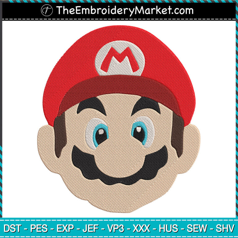 Super Mario Head Embroidery Designs File, Mario Machine Embroidery ...