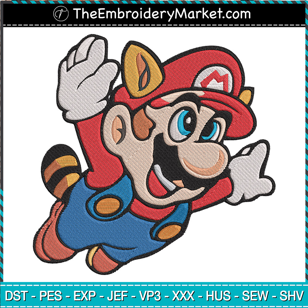 Super Mario Tanooki Fly Embroidery Designs File, Mario Machine ...