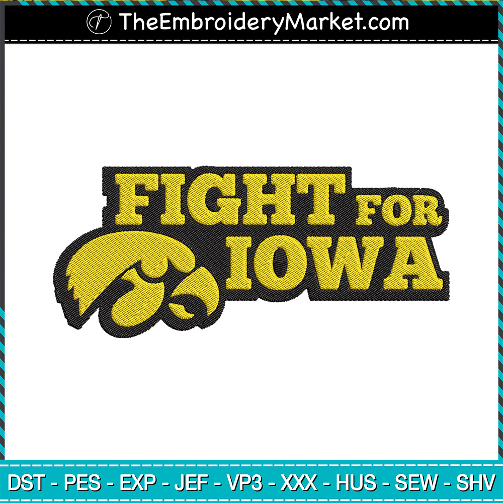 Fight For Iowa Logo Letter Embroidery Designs File, Fight For Iowa ...