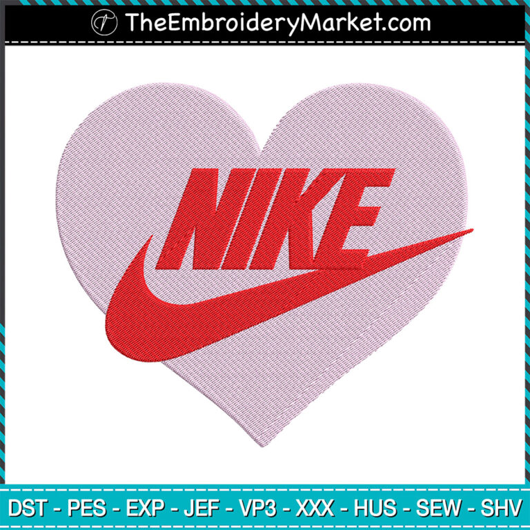Nike Heart Big Love Embroidery Designs File, Nike Machine Embroidery ...