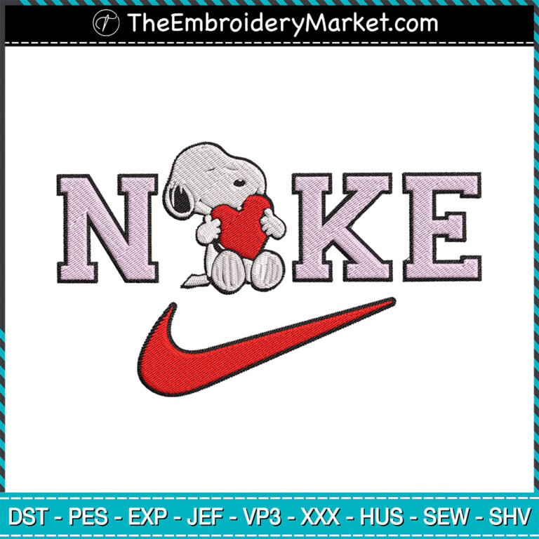 Nike Snoopy Love Embroidery Designs File, Nike Machine Embroidery ...