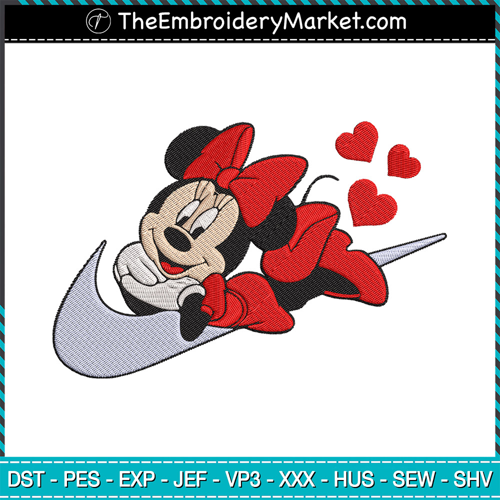 Nike Minnie Mouse Red Embroidery Designs File, Nike Machine Embroidery ...