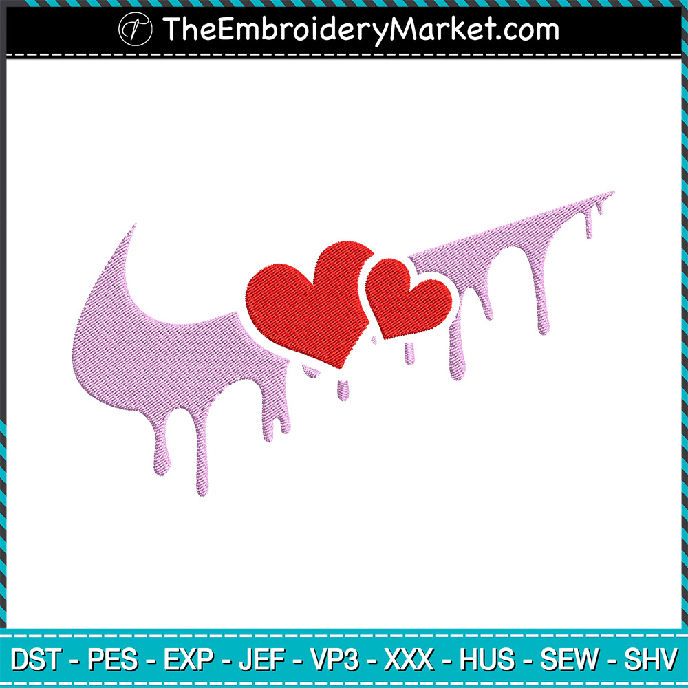 Nike Double Heart Embroidery Designs File, Nike Machine Embroidery ...