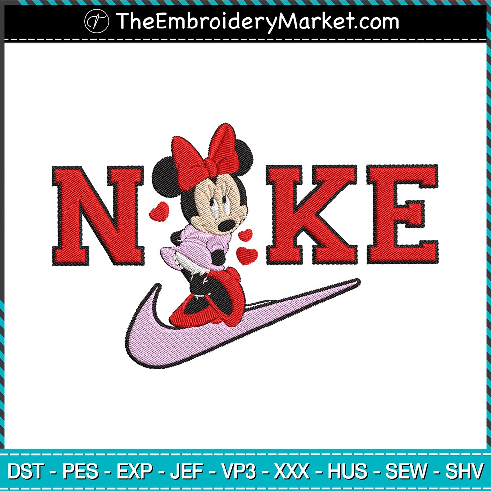 Nike Minnie Mouse Love Embroidery Designs File, Nike Machine Embroidery ...