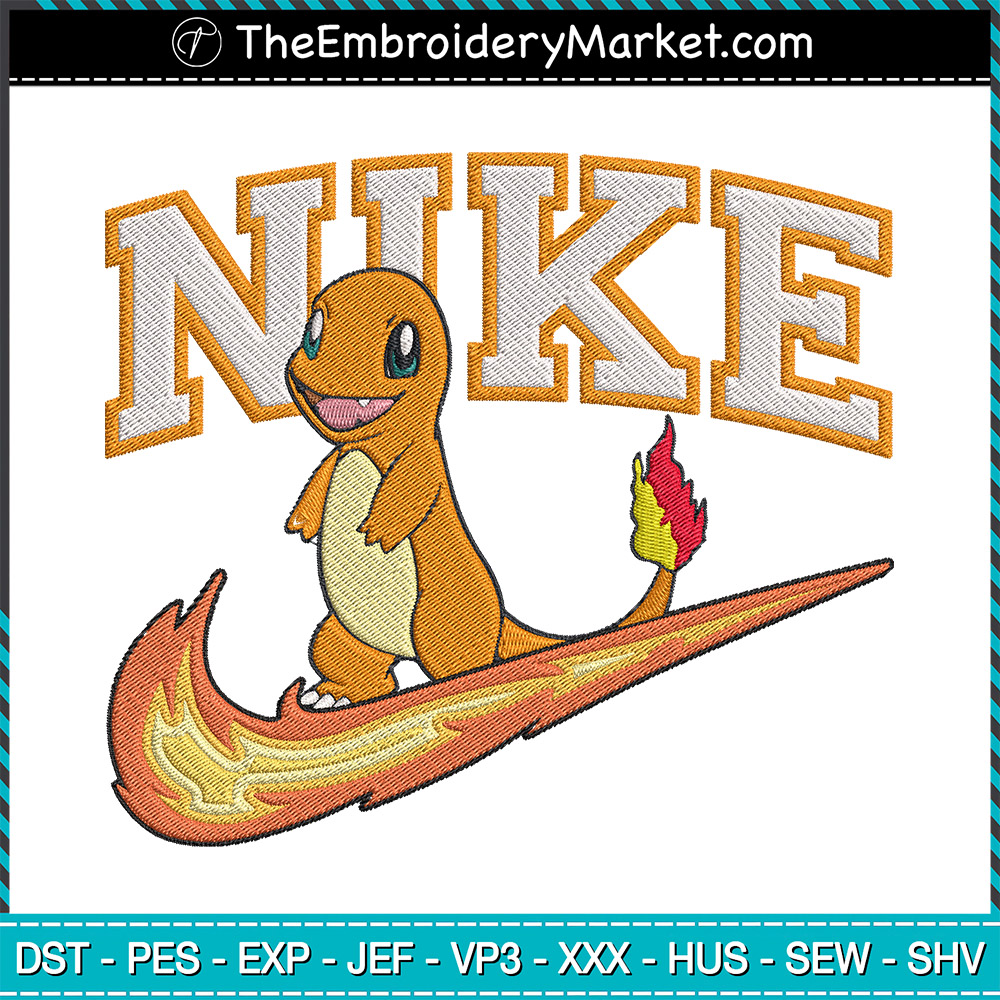 Nike Charmander Embroidery Designs File, Nike Machine Embroidery ...