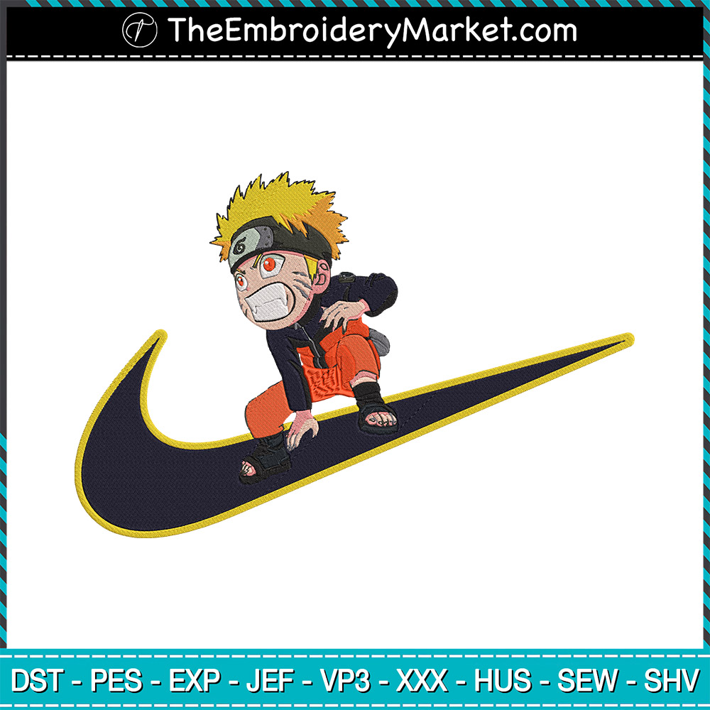 Nike Logo x Chibi Uzumaki Naruto Embroidery Designs File, Nike Machine ...