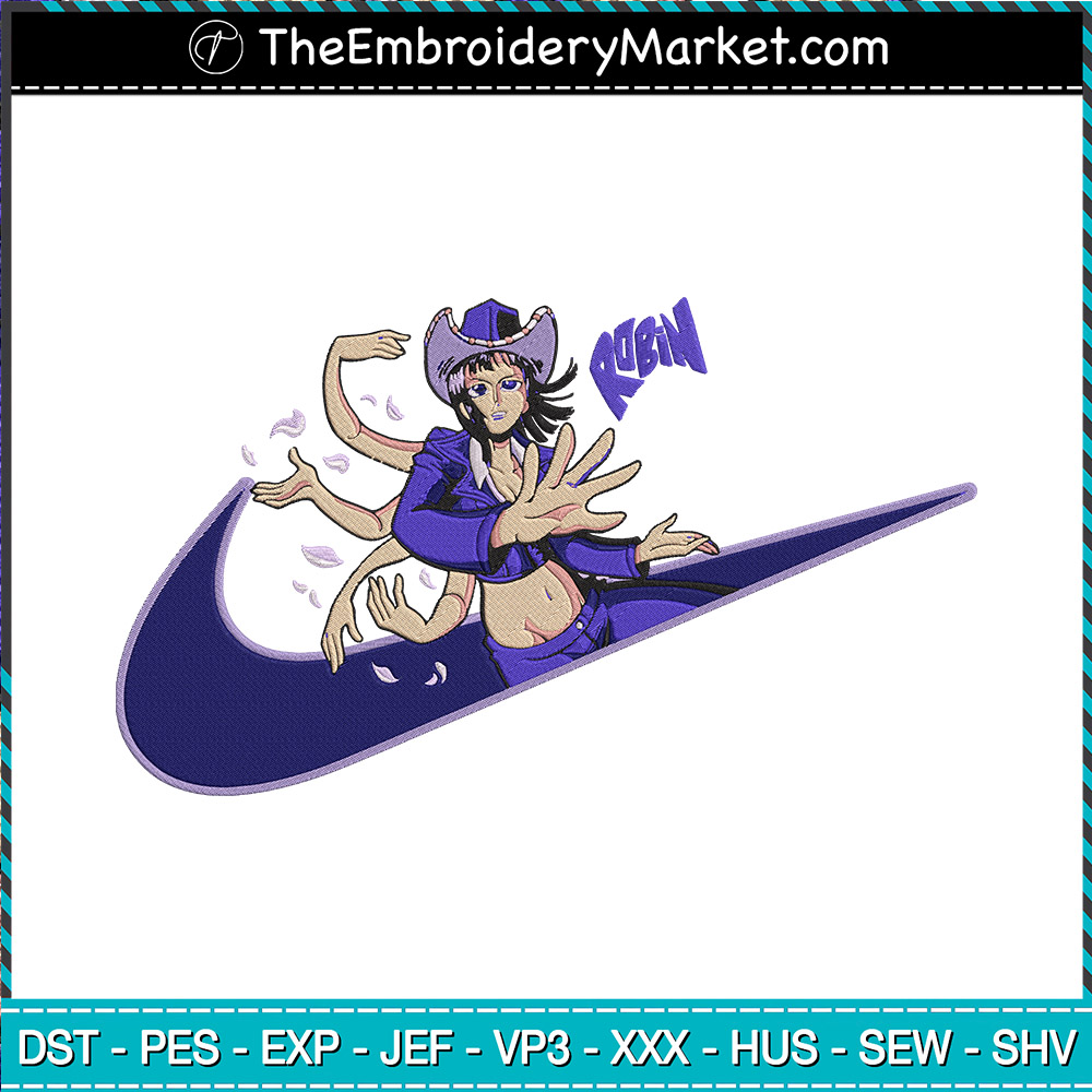 Nike x Nico Robin One Piece Embroidery Designs File, Nike Machine ...