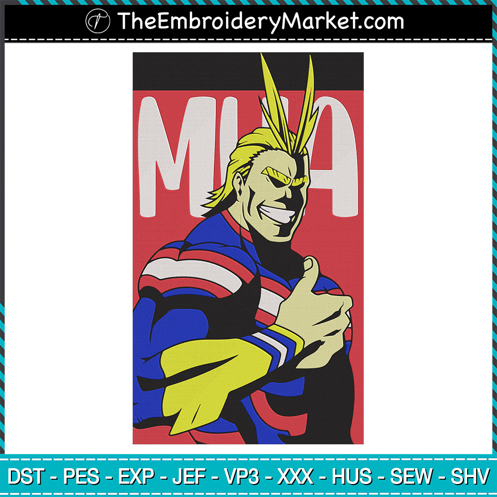 Toshinori Yagi All Might Embroidery Designs File, My Hero Academia ...