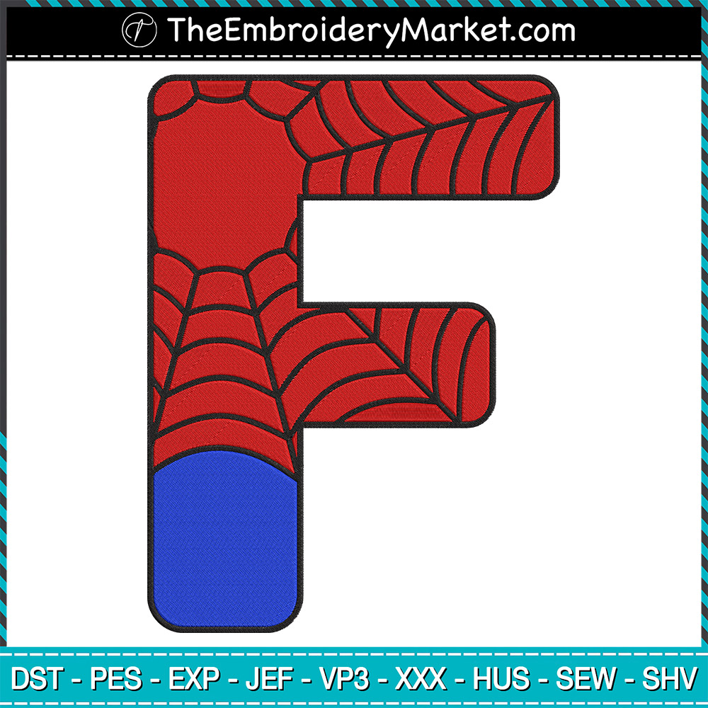 Spider-man Letter F Embroidery Designs File, Cartoon Machine Embroidery ...