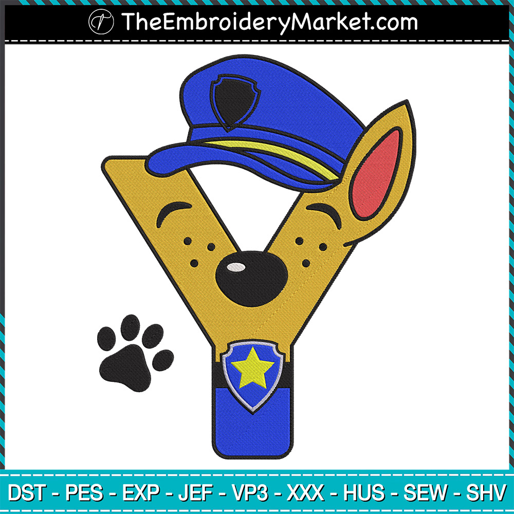 Chase Letter Y Embroidery Designs File, Cartoon Machine Embroidery ...