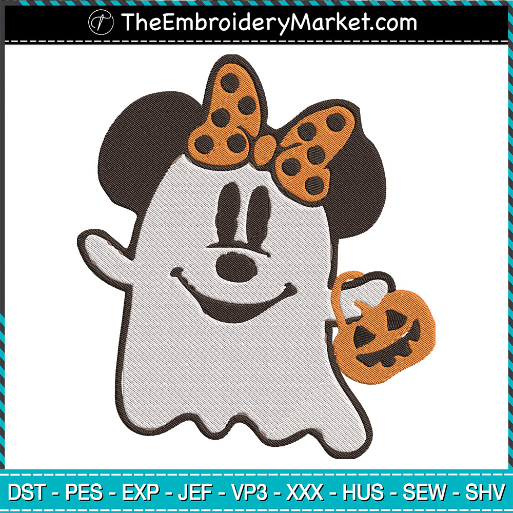 Minnie Ghost Embroidery Designs File, Disney Mickey Machine Embroidery ...