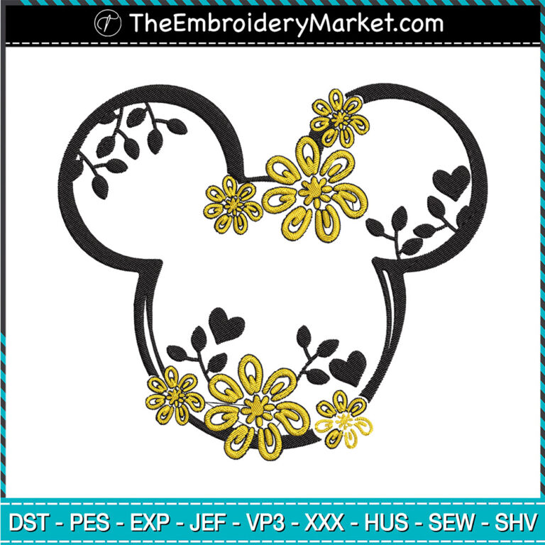 Mickey Yellow Flower Embroidery Designs File, Disney Mickey Machine ...