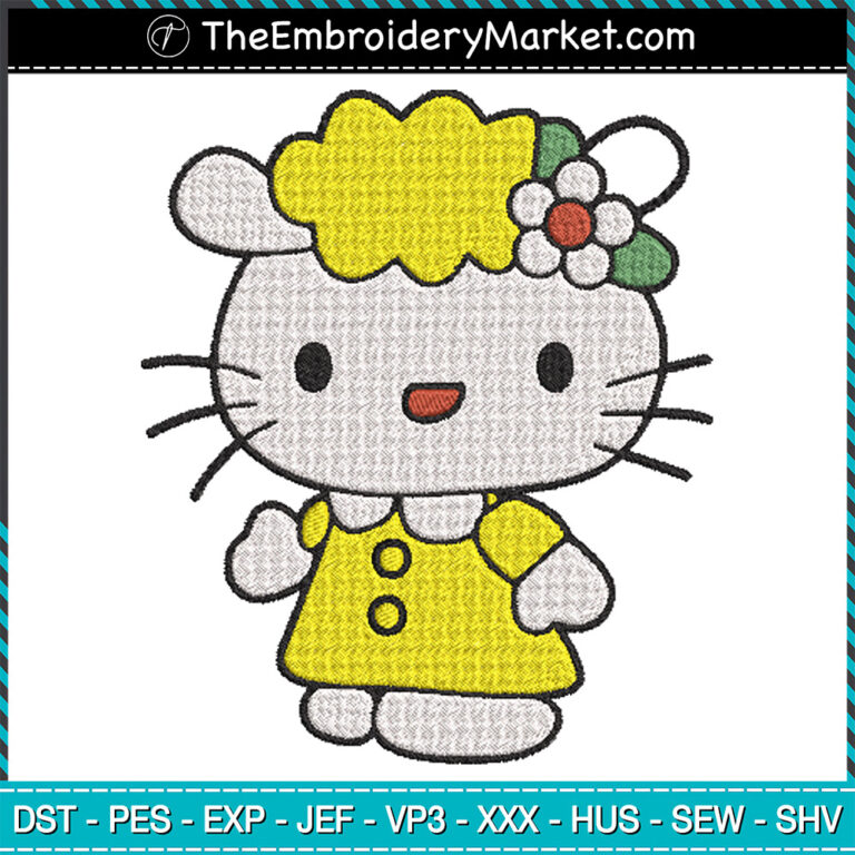 Kitty Cute Yellow Embroidery Designs File, Hello Kitty Machine ...