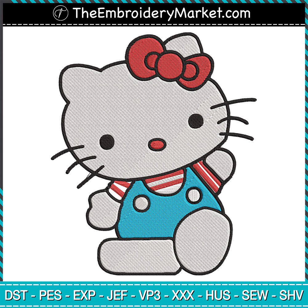 Hello Kitty Blue Shirt Embroidery Designs File, Hello Kitty Machine ...