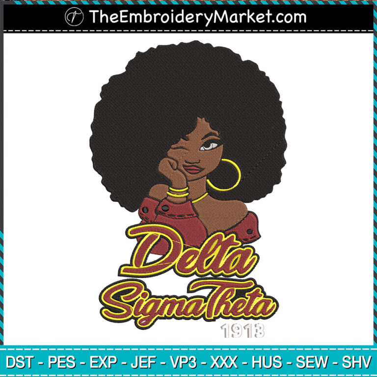 Delta Afro Woman Embroidery Designs File, Historically Black Colleges ...